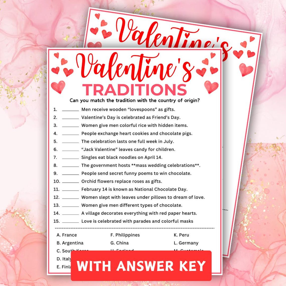 Valentine's Day Traditions Around the World Game, Valentine's Trivia ...