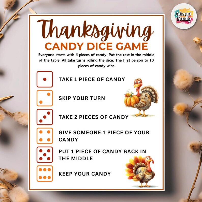 Thanksgiving Candy Dice Game, Printable Thanksgiving Games, Candy ...