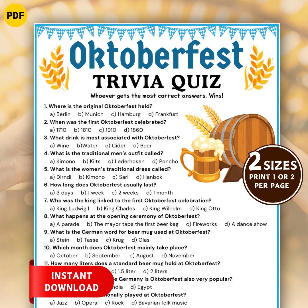 Oktoberfest Trivia Game, Printable Oktoberfest Games, Oktoberfest Party ...