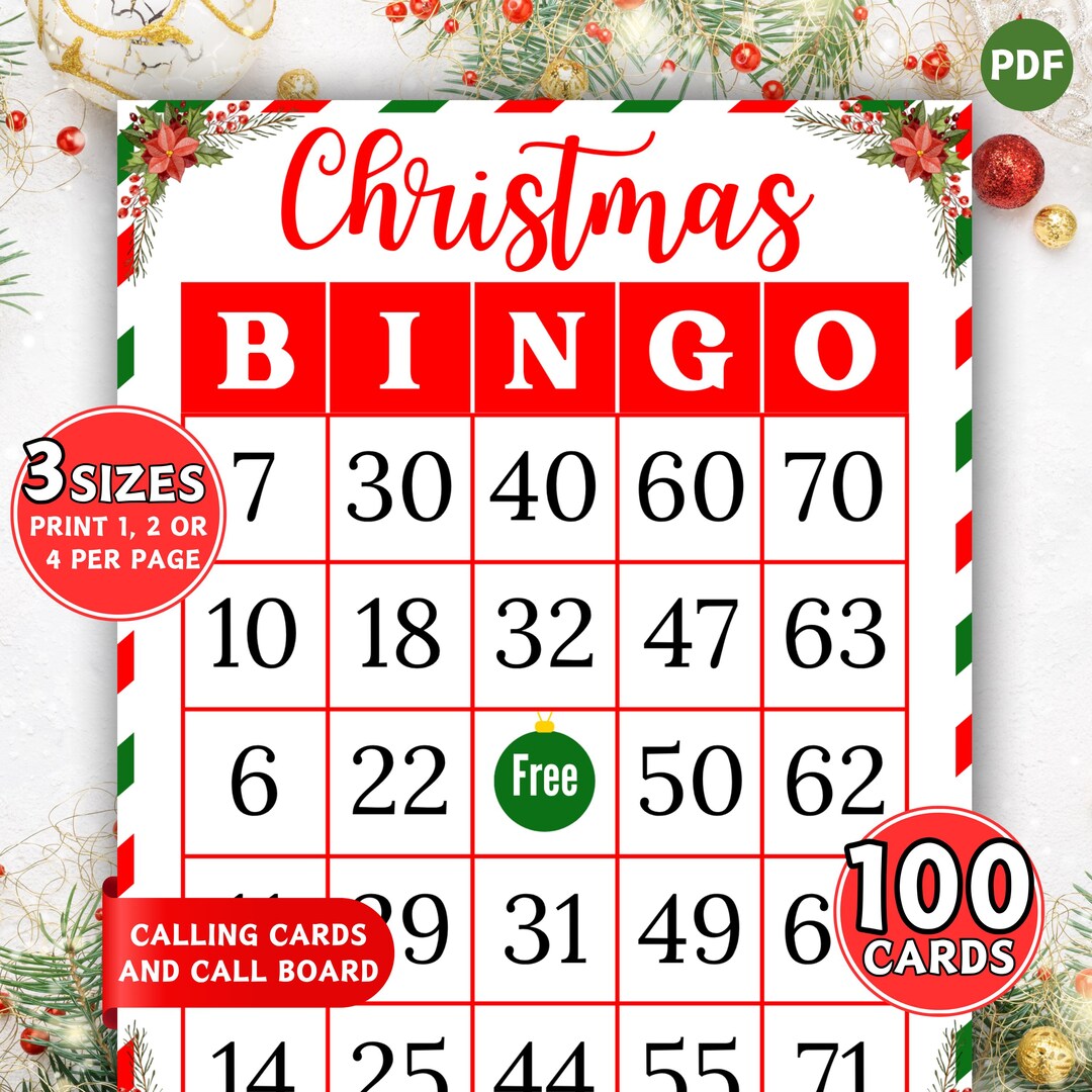 100 Christmas Bingo Cards, Holiday Party Game, Christmas Bingo ...