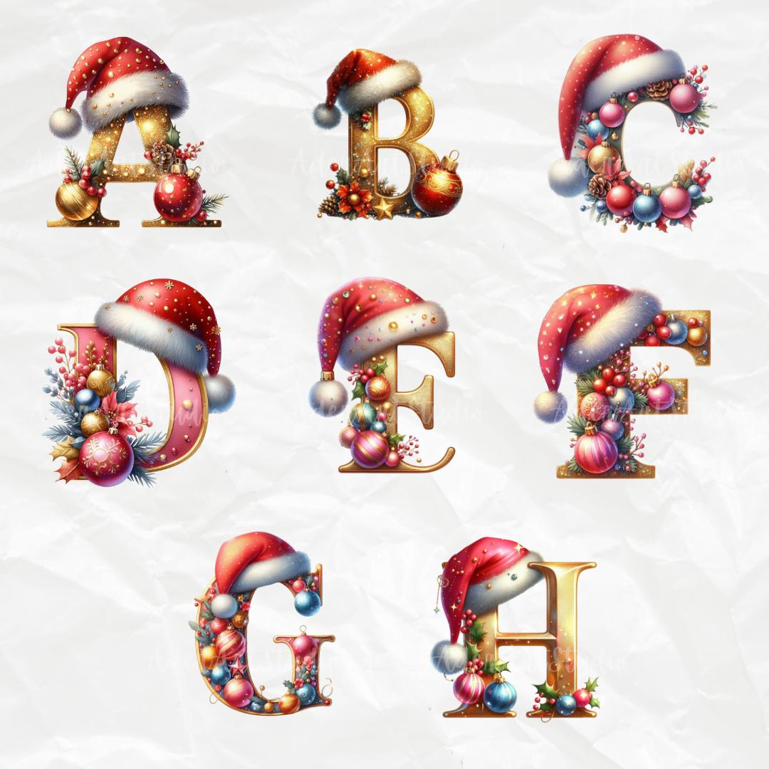 Watercolor Christmas Alphabet Clipart Bundle, Festive Holiday Letters ...