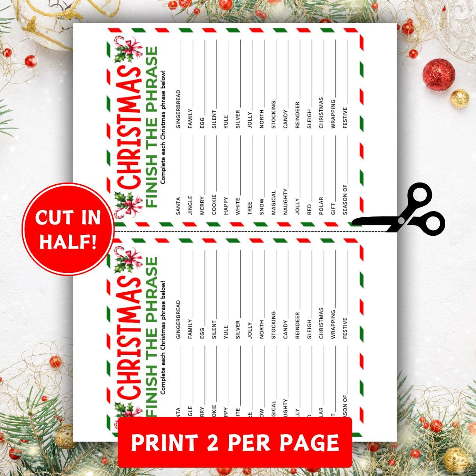 Christmas Finish the Phrase Game, Christmas Phrase Game, Printable ...