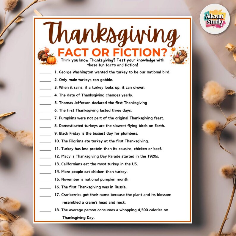 Thanksgiving Fact or Fiction Game, Thanksgiving Printable Games ...