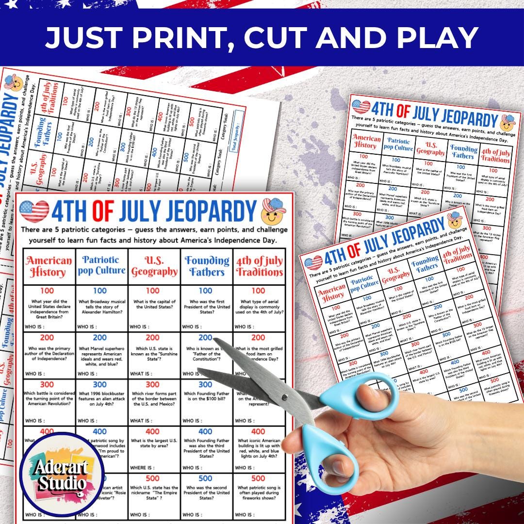 4th of July Jeopardy Game, American Trivia Game, Independence Day Quiz ...