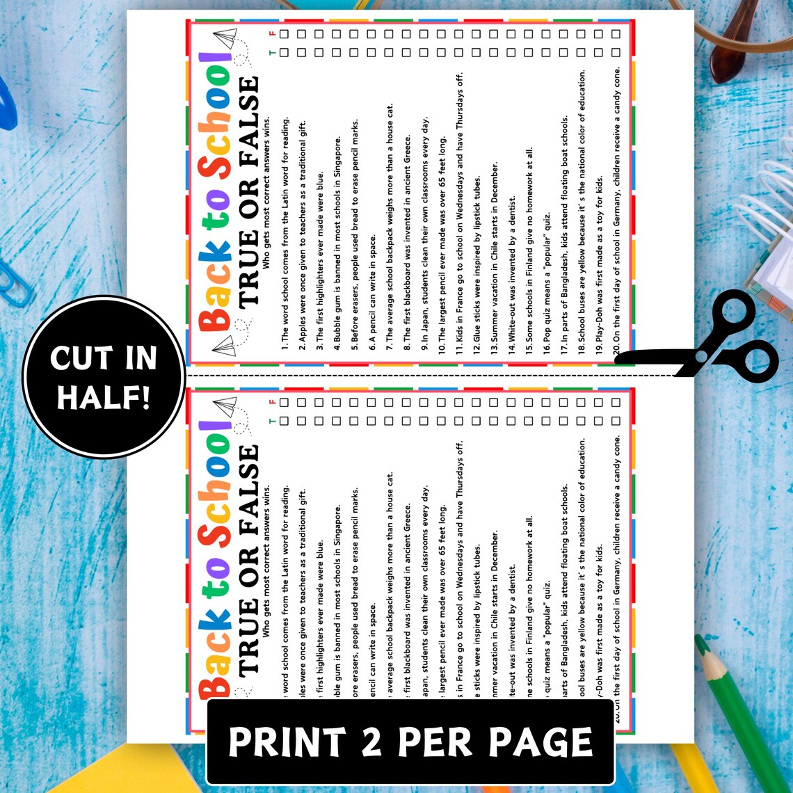 Back to School Trivia Game, True or False Game, Printable School Party ...