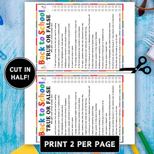 Back to School Trivia Game, True or False Game, Printable School Party ...