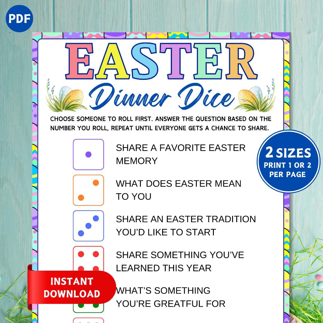 Printable Easter Dinner Dice Game, Fun Easter Party Game, Easter ...