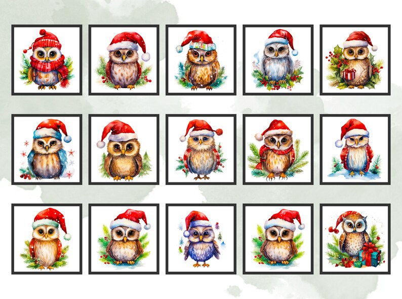 40 Christmas Owl Watercolor Clipart Bundle, Christmas Clipart Owl, Cute ...