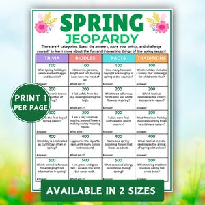 Spring Jeopardy Game, Spring Trivia Game, Spring Quiz Game, Spring ...