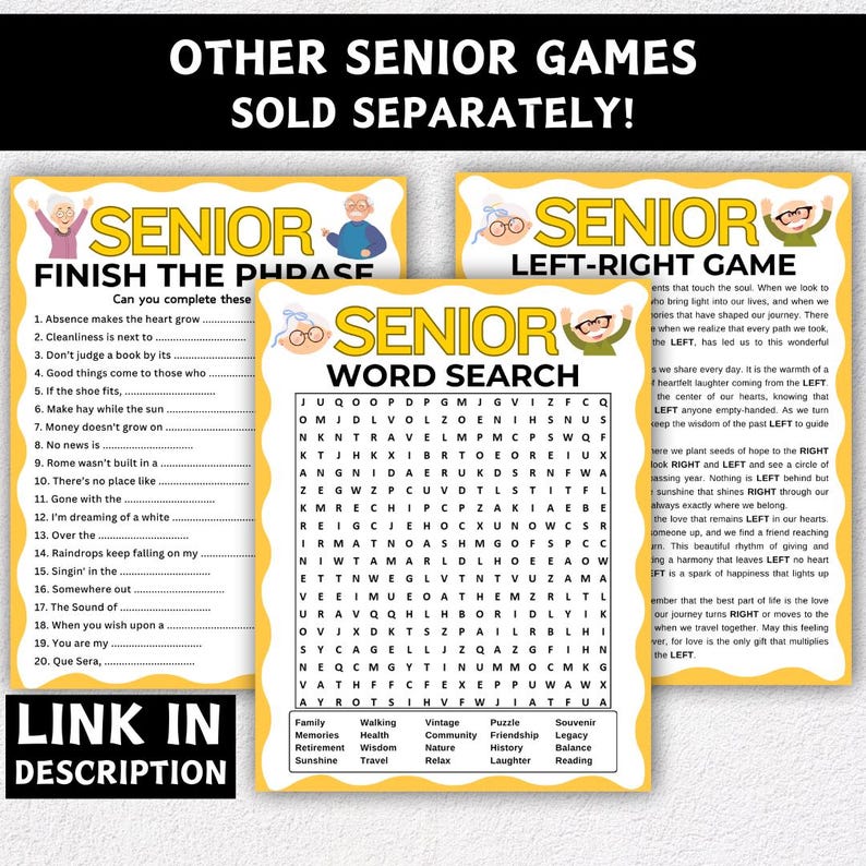 Senior Finish the Phrase Game, Games for Senior Citizens, Seniors ...