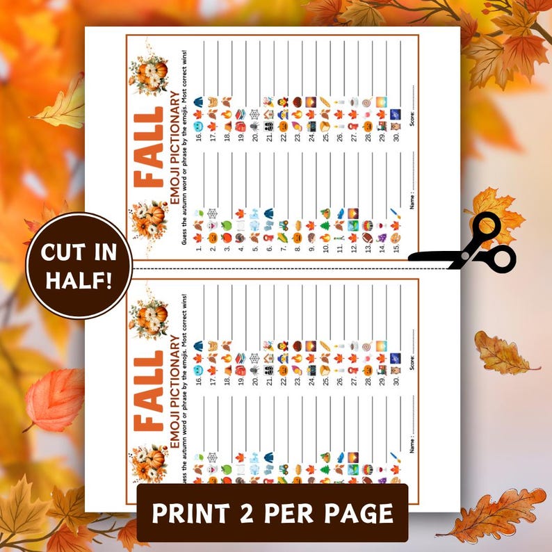 Fall Emoji Game, Autumn Emoji Pictionary, Trivia Game, Autumn Emoji ...