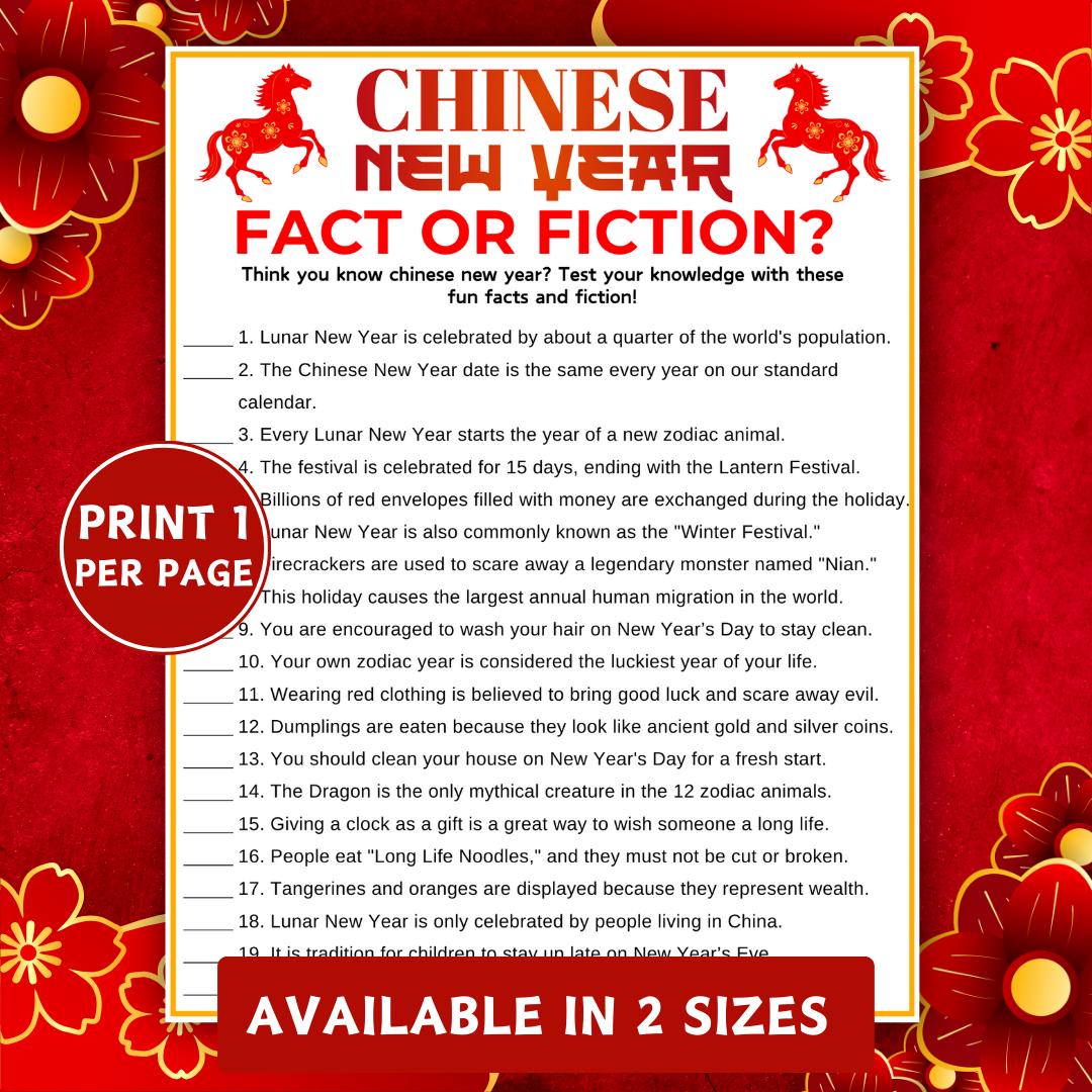 Chinese New Year Fact or Fiction Game, Lunar New Year Activity ...
