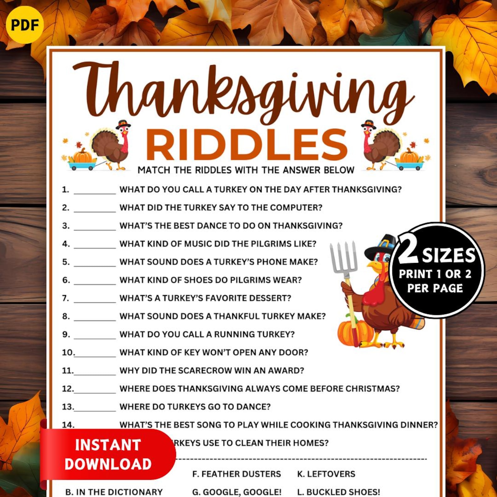 Thanksgiving Riddles Game With Answers, Printable Thanksgiving Game for ...