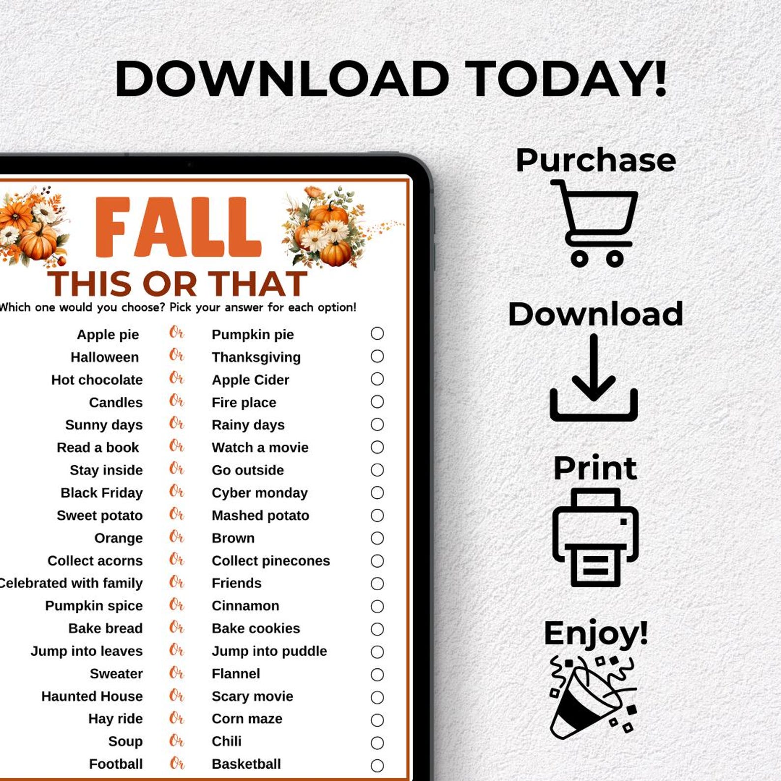 Fall This or That Game, Would You Rather, Printable Autumn Games, Fall ...