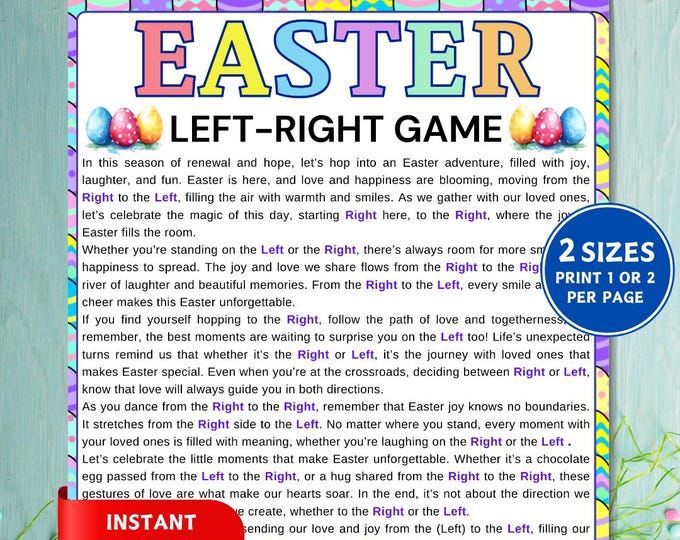 Easter Left Right Game, Fun Printable Game for Family, Easter Party ...