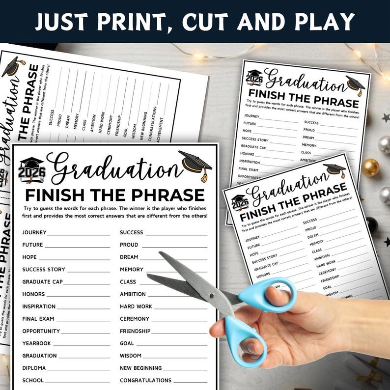 Graduation Finish the Phrase Game, Finish My Phrase, Printable Word ...