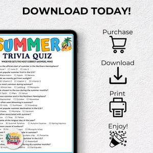 Summer Trivia Game, Printable Summer Party Game, Summer Activities for ...