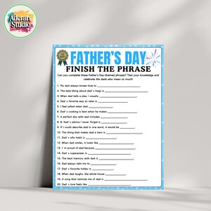 Father's Day Finish the Phrase Game, Fathers Day Trivia Game, Printable ...