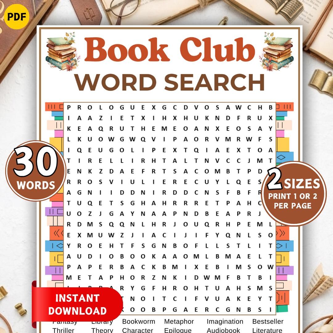 Book Club Word Search Printable, Book Club Game, Book Club Icebreakers ...