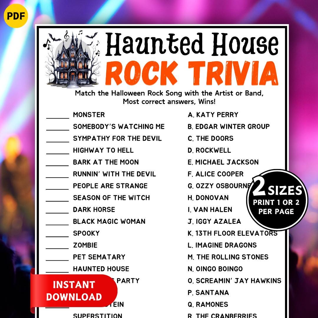 Printable Halloween Trivia Game, Halloween Party Games, Halloween Song ...