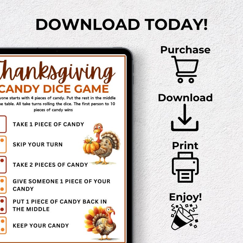 Thanksgiving Candy Dice Game, Printable Thanksgiving Games, Candy ...