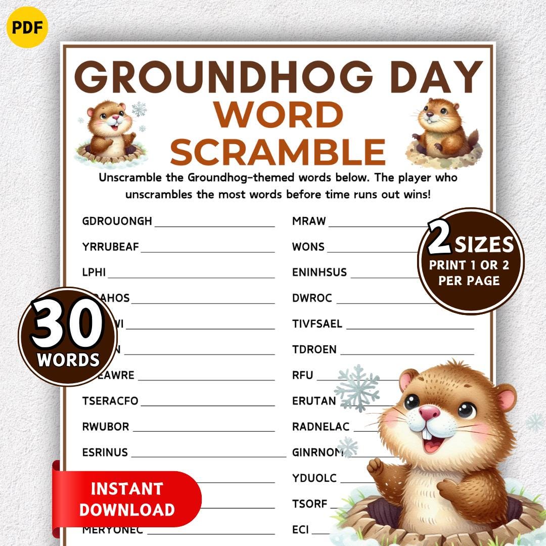 Groundhog Day Word Scramble Game, Printable Groundhog Activity, Word ...