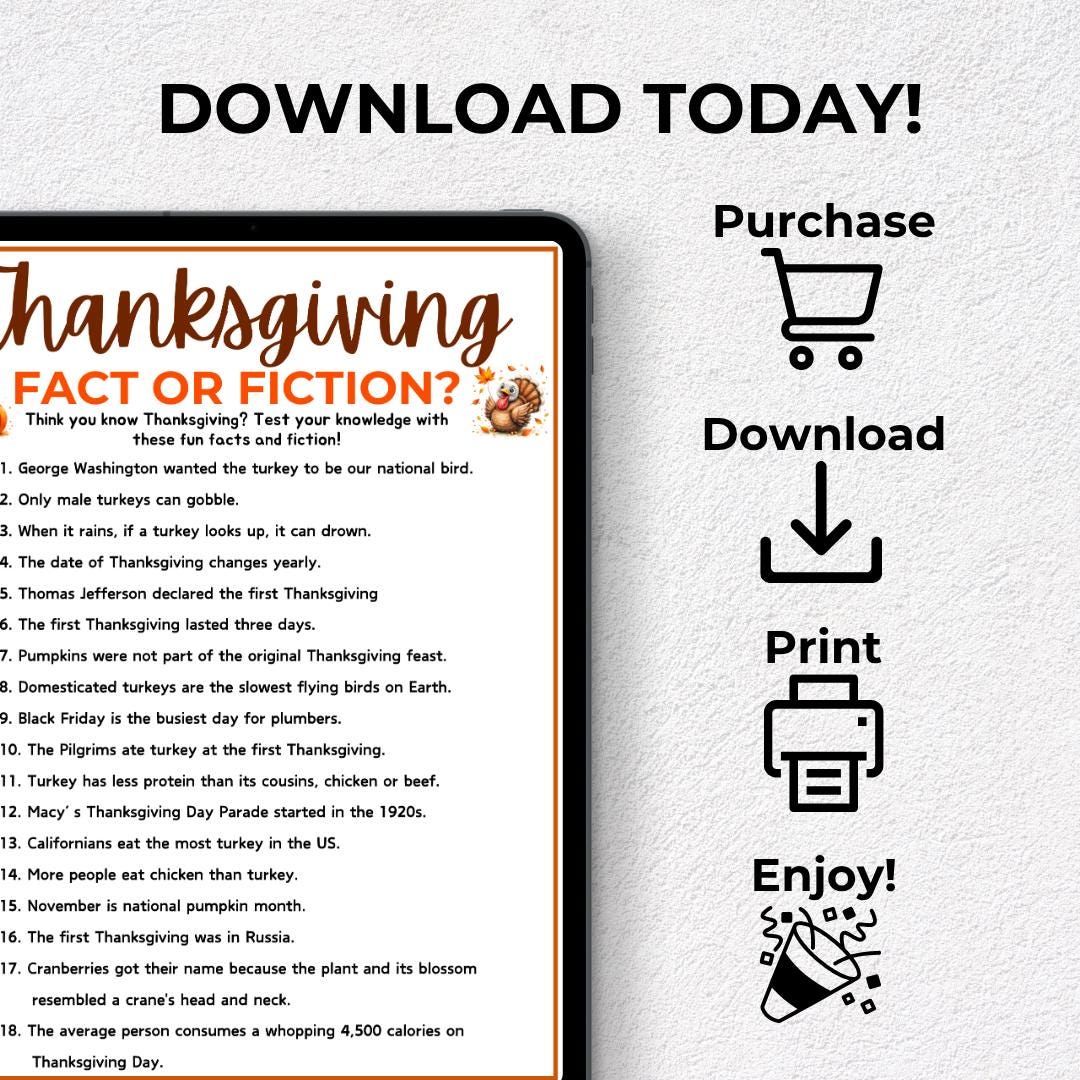Thanksgiving Fact or Fiction Game, Thanksgiving Printable Games ...