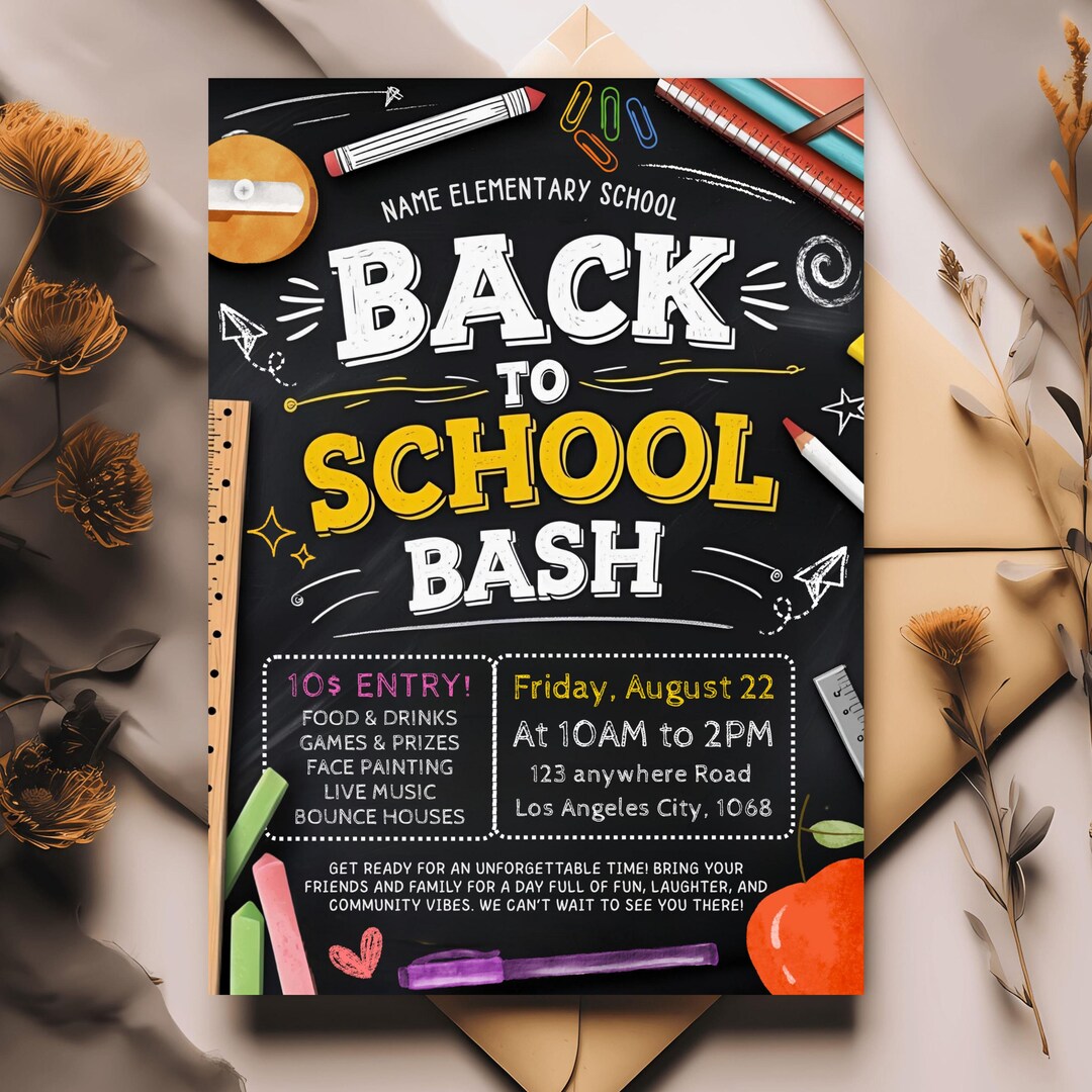 EDITABLE Back to School Bash Flyer, Back of School Party Invitation ...