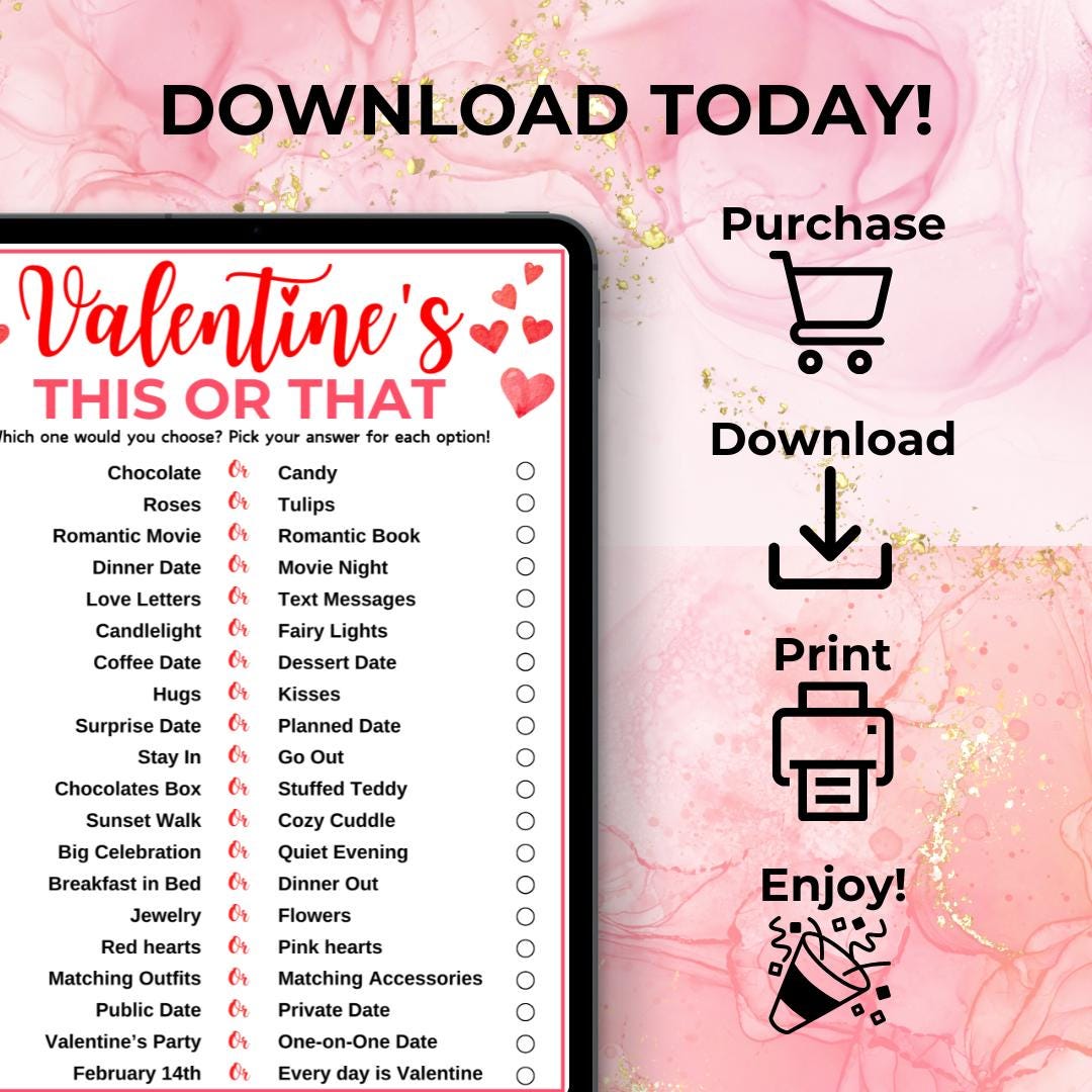 Printable Valentine's Day This or That Game, Would You Rather Questions ...