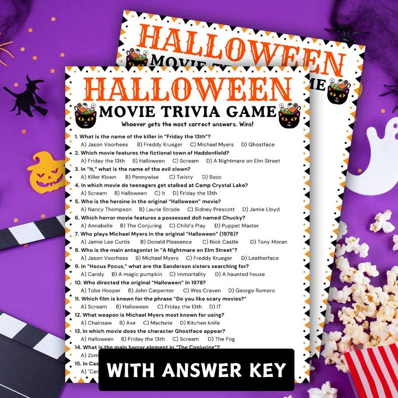 Halloween Movie Trivia Game, Printable Halloween Games, Scary Movie ...