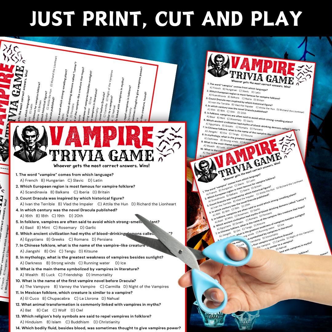 Vampire Trivia Game, Vampire Quiz, Halloween Trivia Game, Spooky Game ...