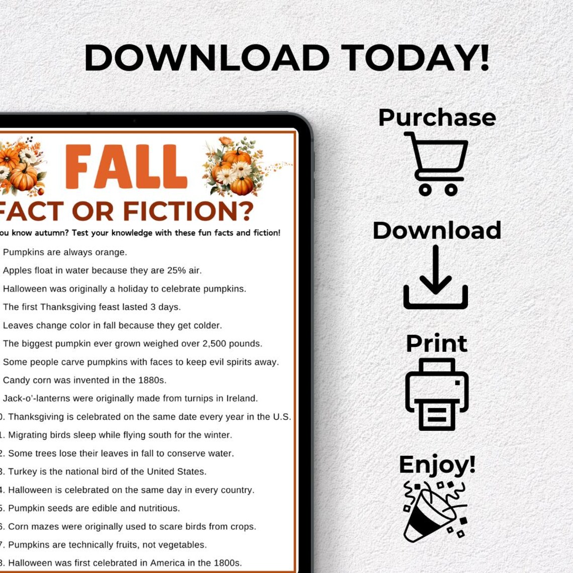 Fall Fact or Fiction Game, Printable Autumn Fact Quiz, Fall Trivia Game ...
