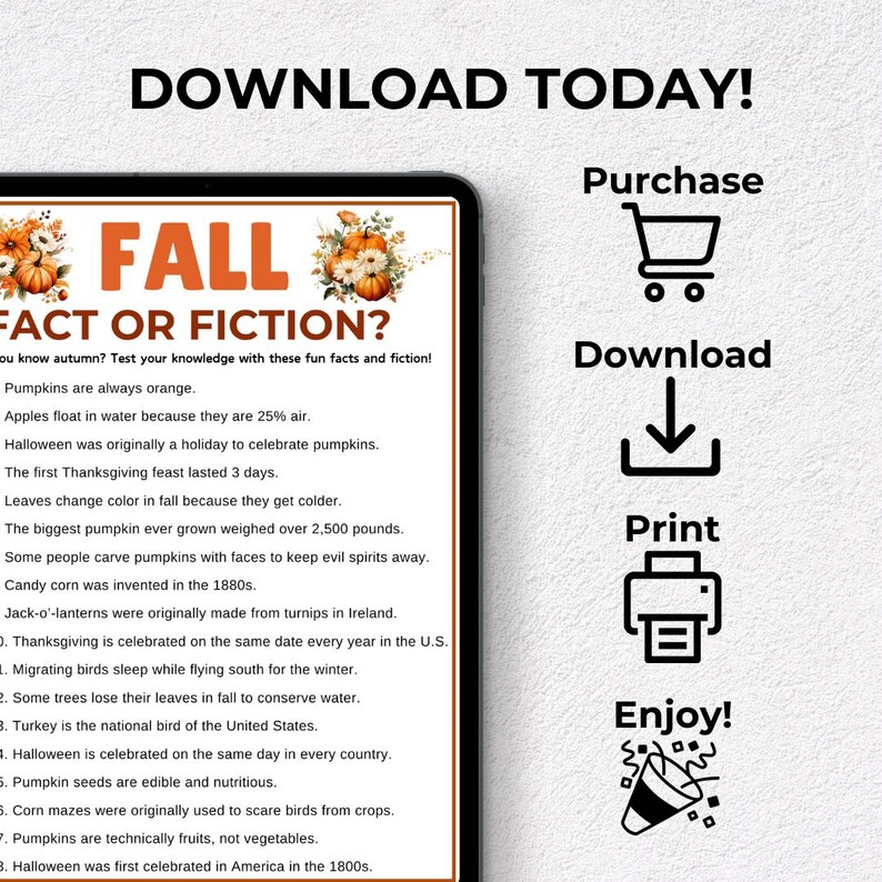 Fall Fact or Fiction Game, Printable Autumn Fact Quiz, Fall Trivia Game ...