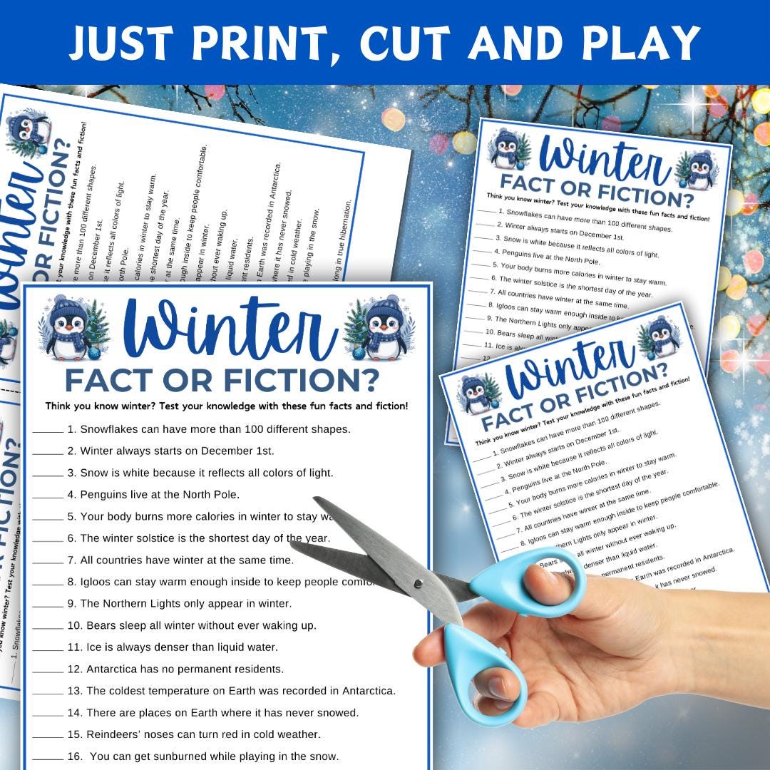 Winter Fact or Fiction Game, Printable Holiday Trivia Party Game ...