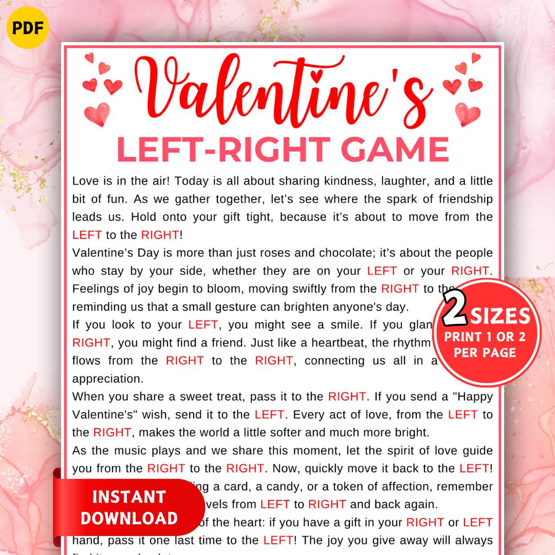 Valentines Day Left Right Game, Printable Valentines Games, Pass the ...