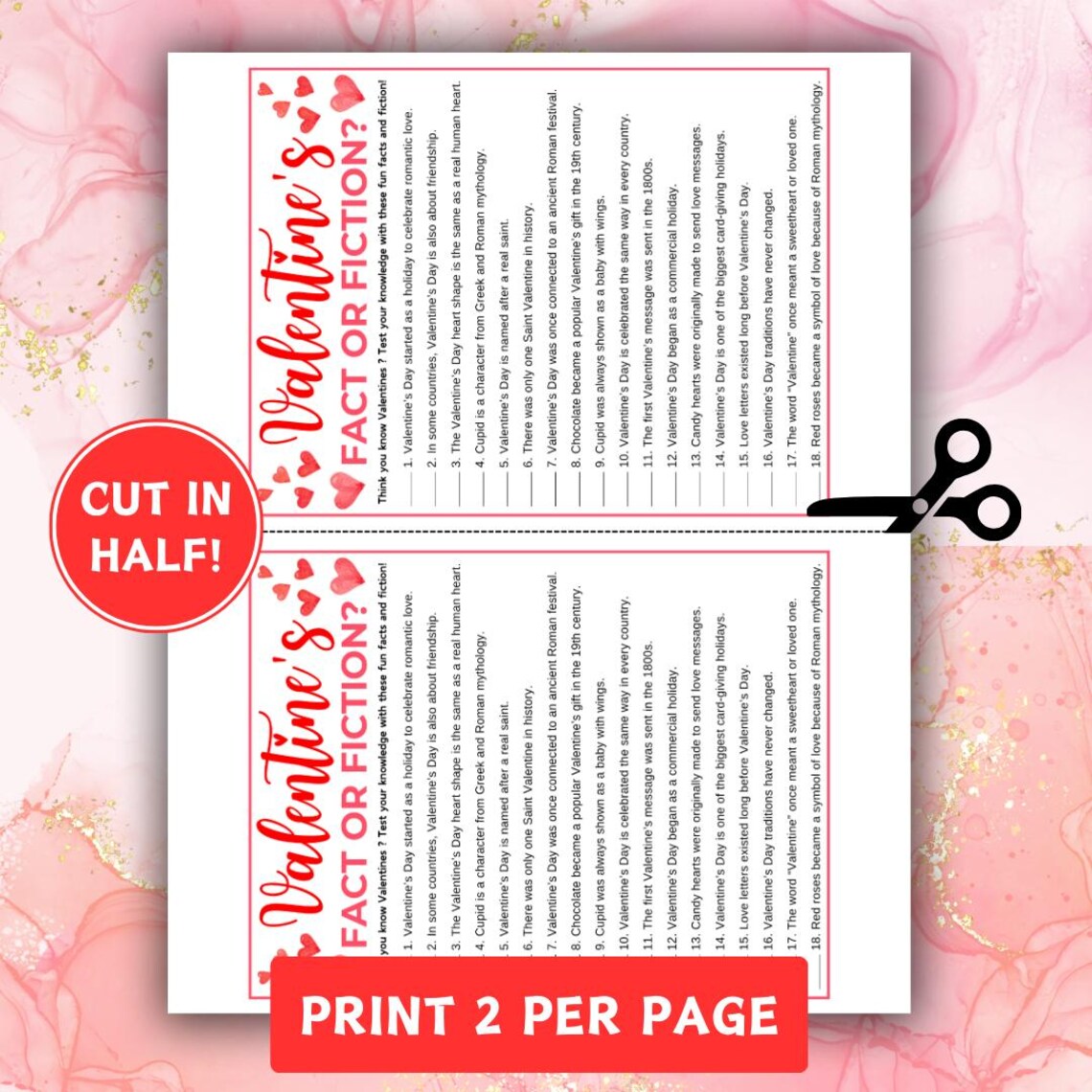 Valentine's Day Fact or Fiction Game, Printable Trivia Party Game ...