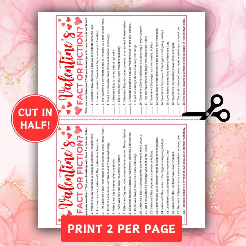 Valentine's Day Fact or Fiction Game, Printable Trivia Party Game ...