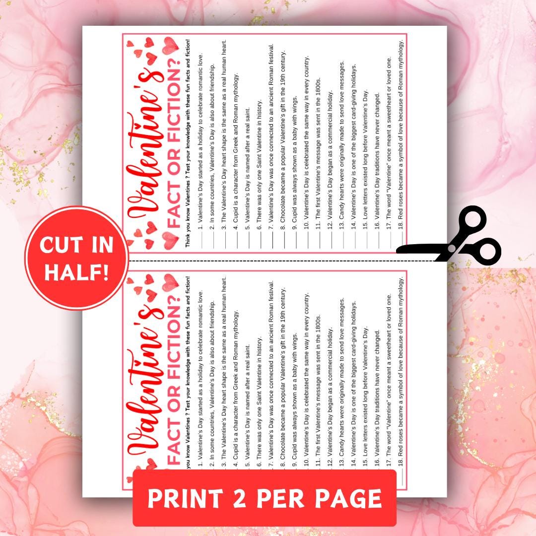 Valentine's Day Fact or Fiction Game, Printable Trivia Party Game ...