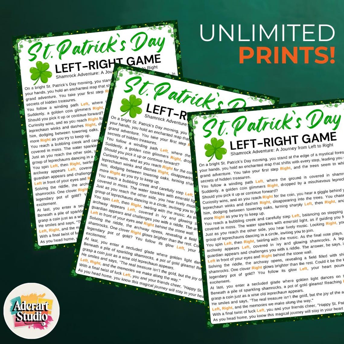 Shamrock Adventure Left Right Game, Pass the Prize Game, Gift Exchange ...