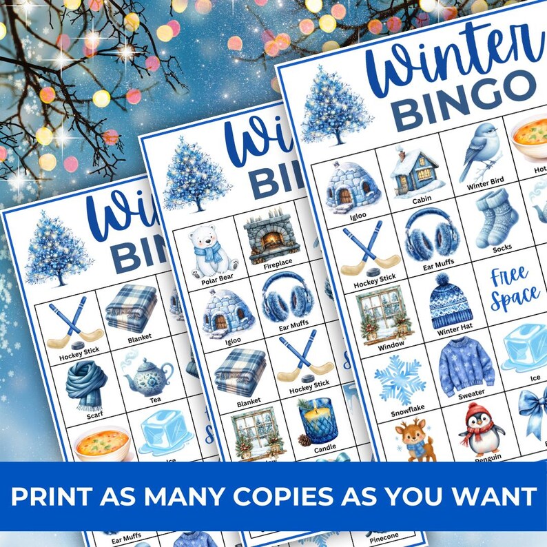 50 Winter Bingo Cards, Winter Bingo, Winter Themed Bingo Cards PDF ...