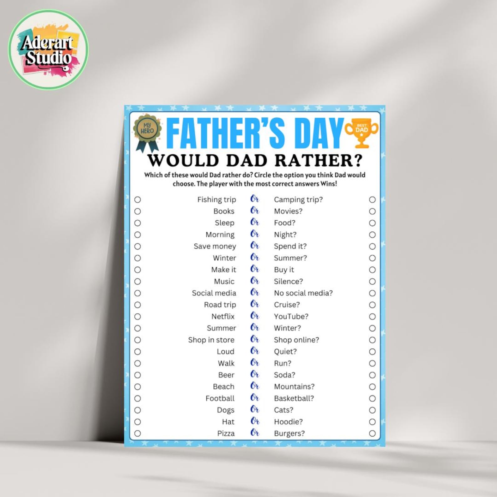 Would Dad Rather Father's Day Game, Printable Father's Day Games, Who ...