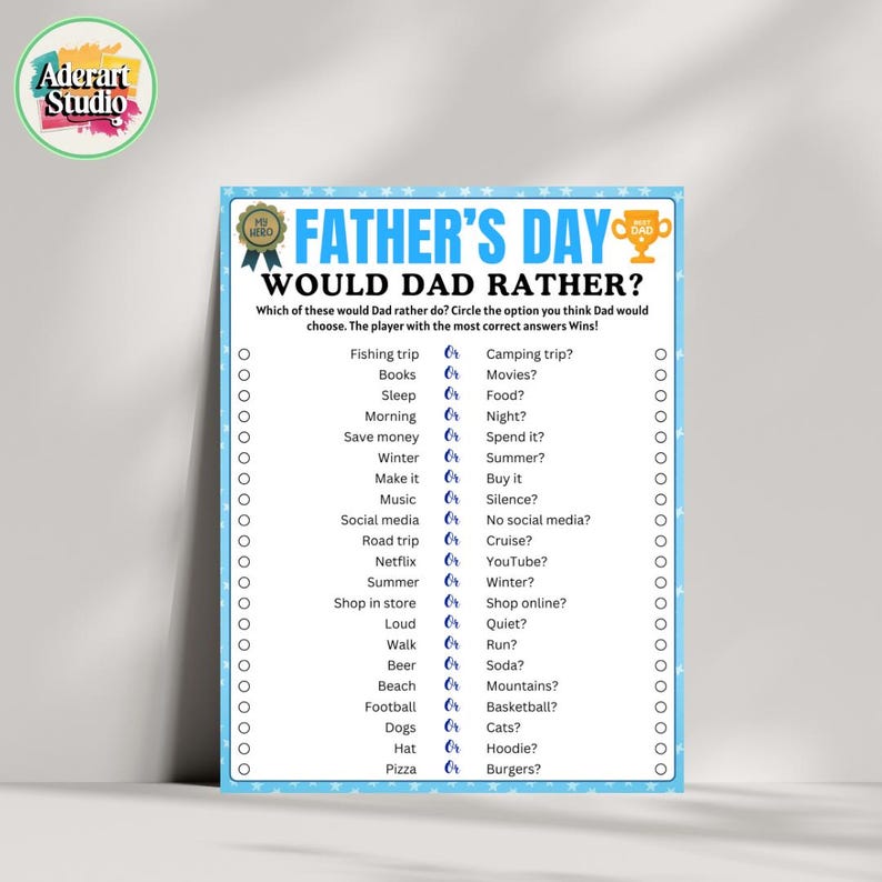 Would Dad Rather Father's Day Game, Printable Father's Day Games, Who ...