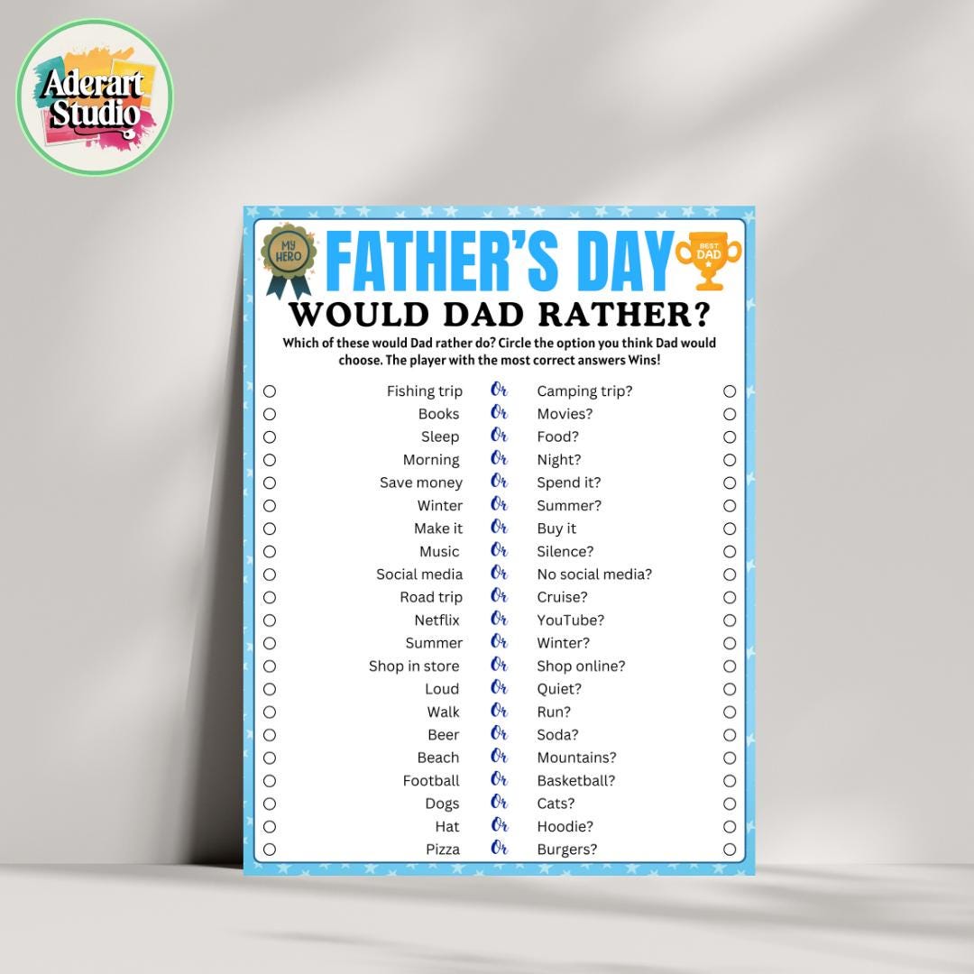 Would Dad Rather Father's Day Game, Printable Father's Day Games, Who ...