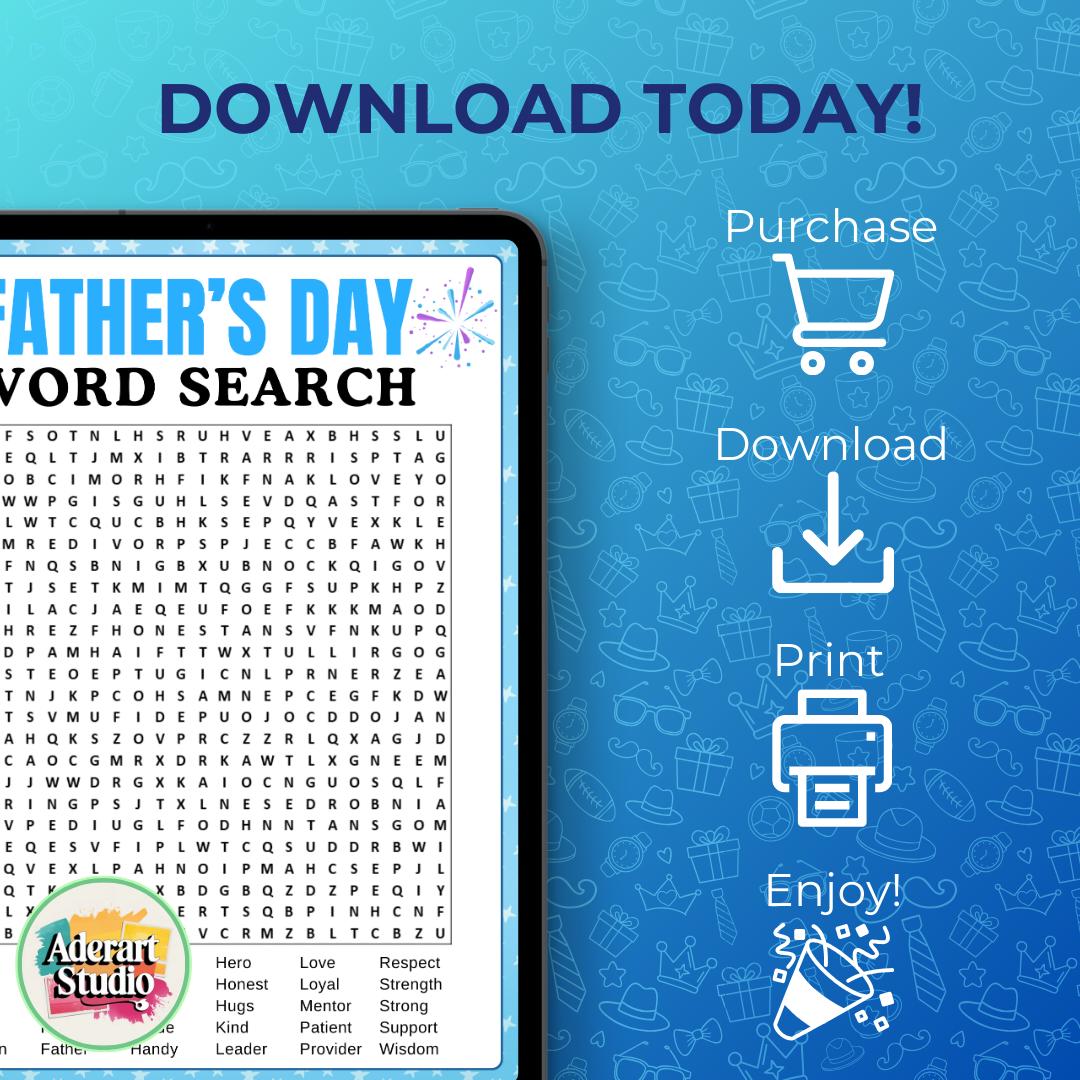 Father's Day Word Search Game, Printable Fathers Day Party Game, Word ...