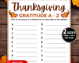 Thanksgiving Gratitude A - Z Game, Thanksgiving Printable Games ...