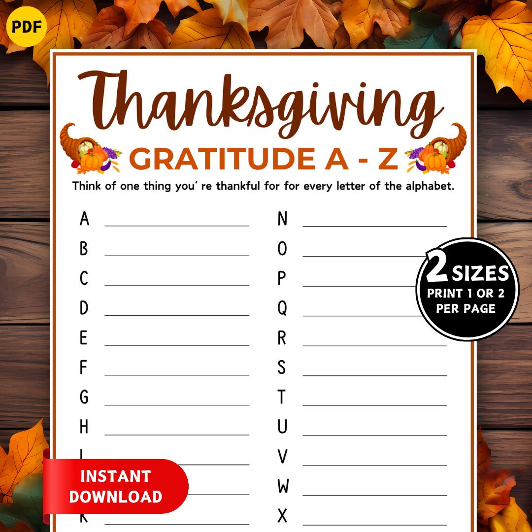 Thanksgiving Gratitude A - Z Game, Thanksgiving Printable Games ...