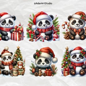 Watercolor Christmas Panda Clipart Bundle, Panda Christmas Illustration ...
