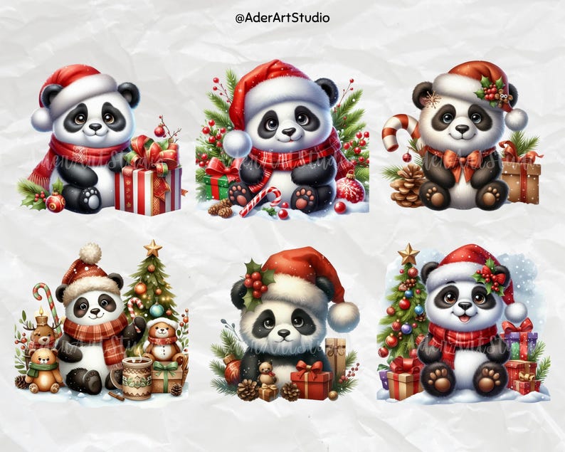 Watercolor Christmas Panda Clipart Bundle, Panda Christmas Illustration ...