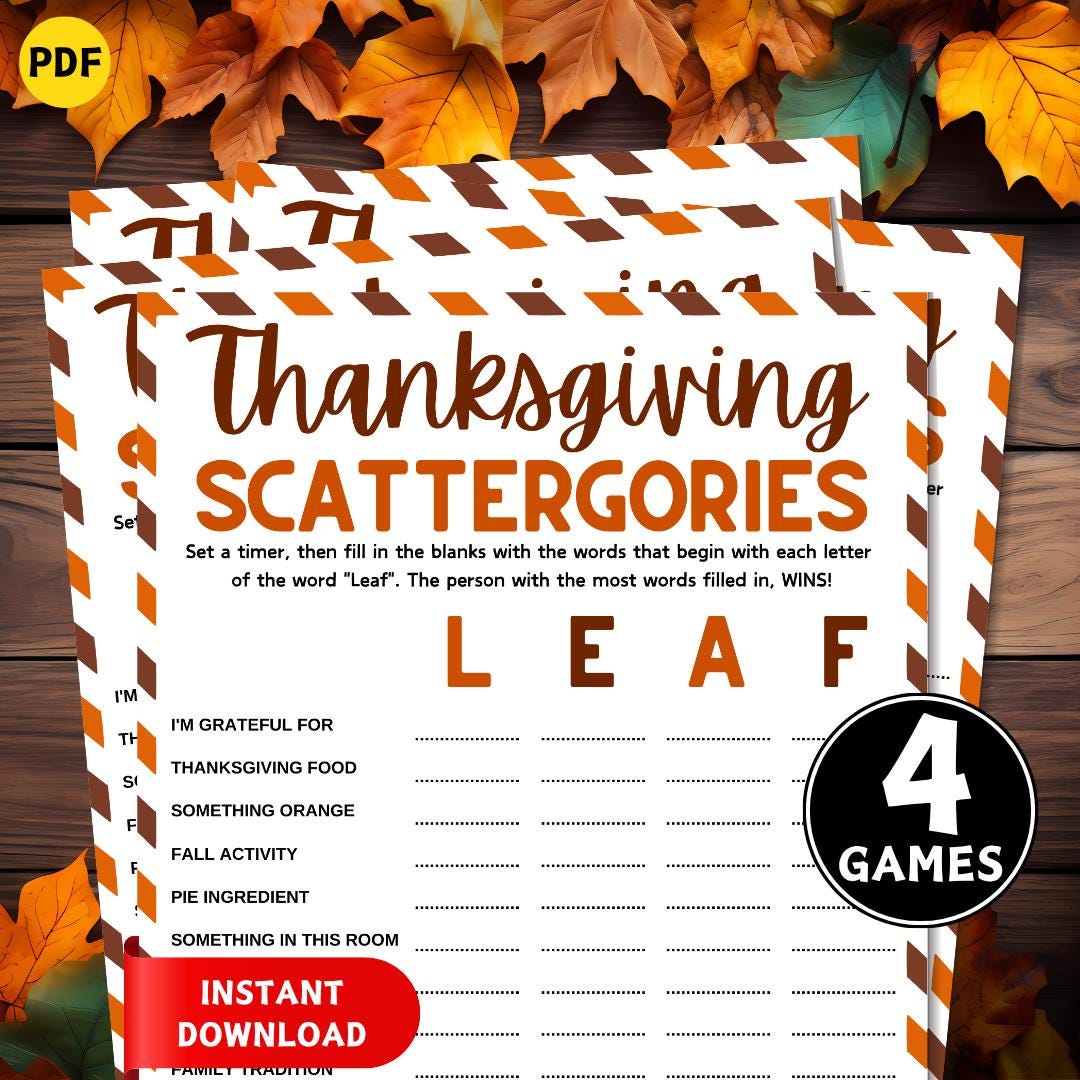 Thanksgiving Scattergories Game, Printable Thanksgiving Games for Kids ...