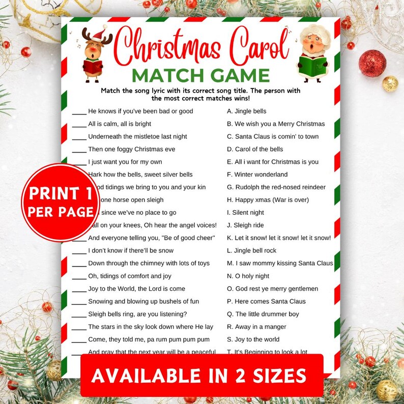 Christmas Carol Game, Printable Christmas Game, Christmas Song Trivia ...